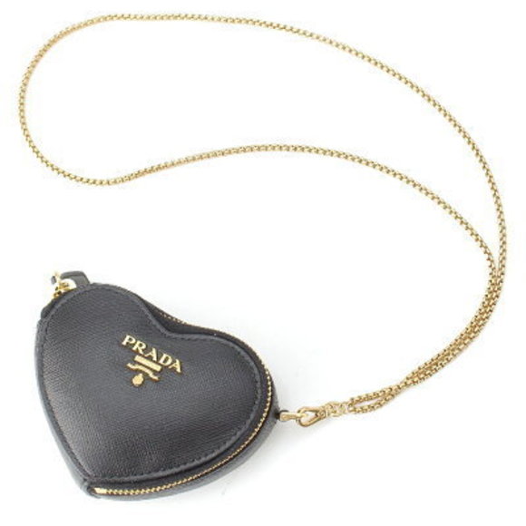 Prada | Bags | Prada Logo Saffiano Heart Chain Pouch Accessory Case ...